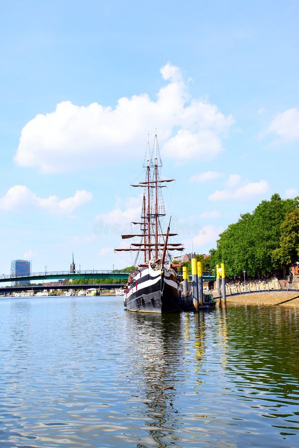 Old sailing ship in Bremen stock image. Image of bremerhaven - 92316843