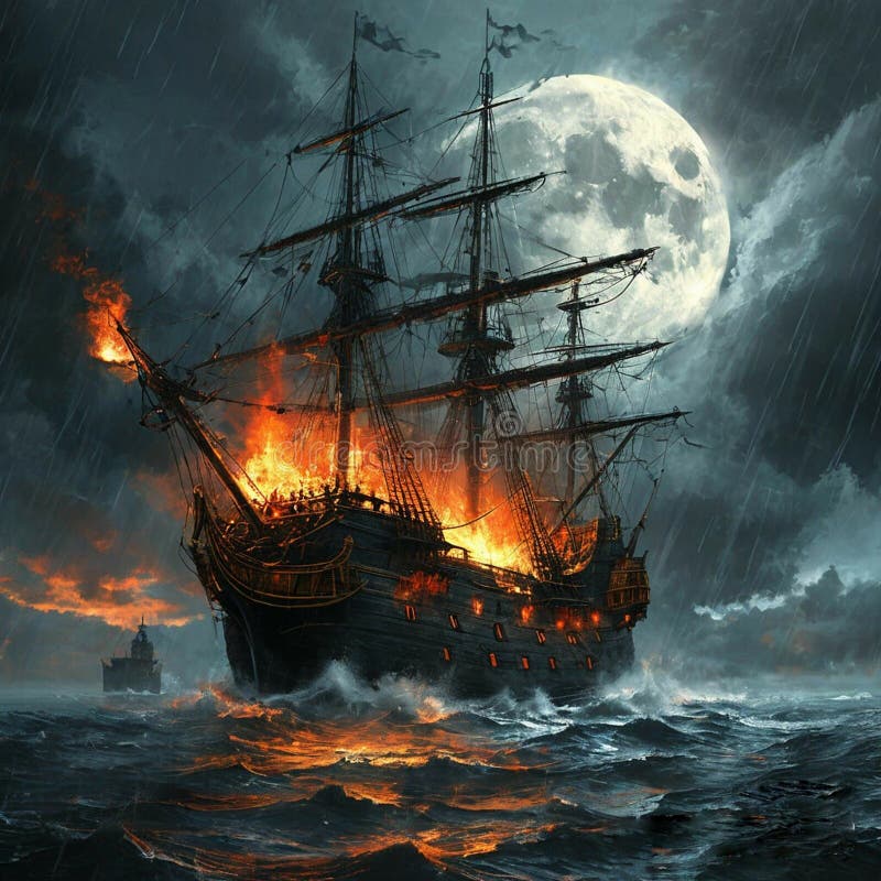 Sailboat on fire stock illustration. Illustration of ship - 350075734