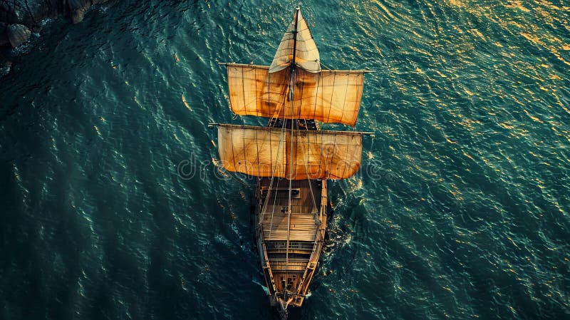 An Old Sailing Ship is Floating in the Ocean Stock Image - Image of ...