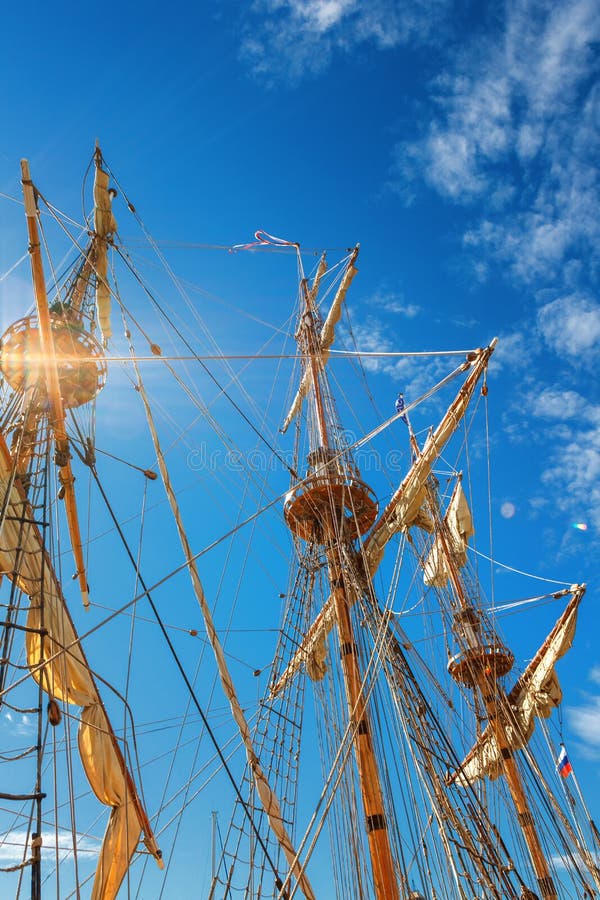 Old sailing ship mast stock photo. Image of ocean, nautical - 90663358