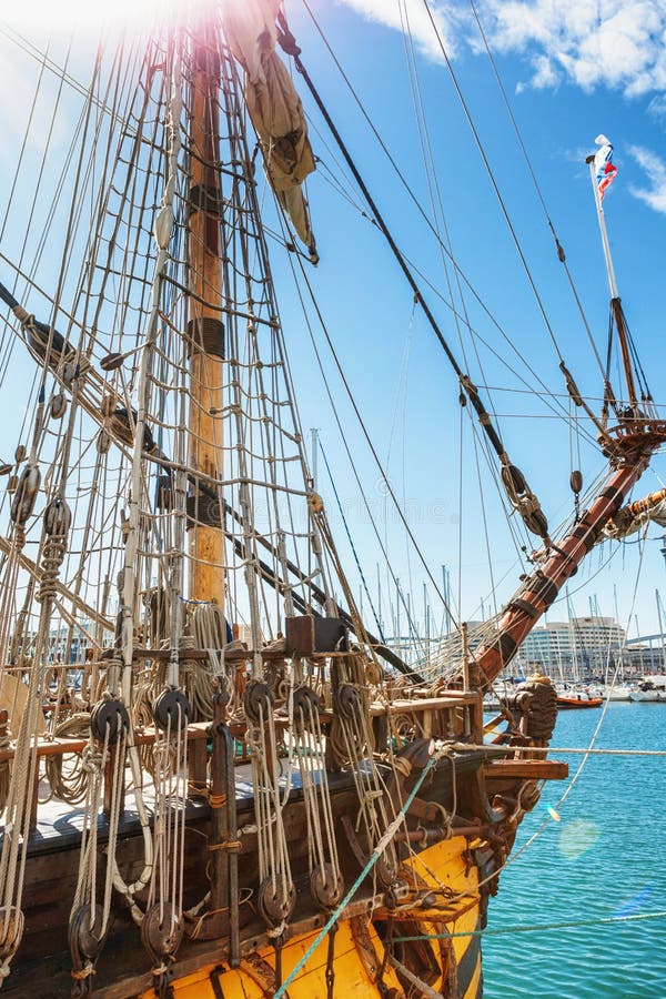 Old sailing ship mast stock photo. Image of foremast - 90663360