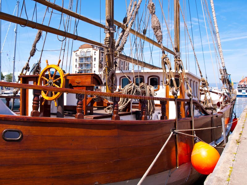 Old sailing ship in port stock image. Image of knots - 14631783