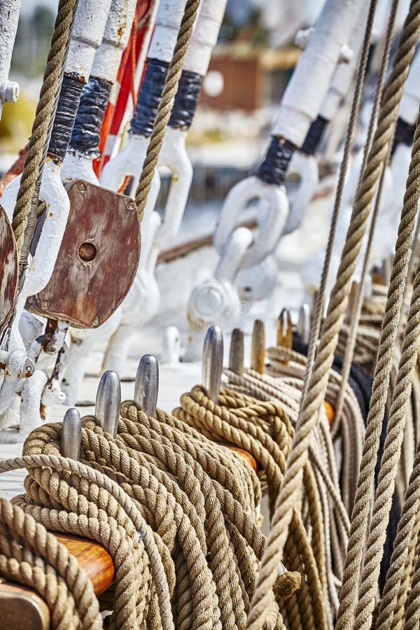 Old Sailing Ship Rigging Details. Stock Image - Image of sailing ...