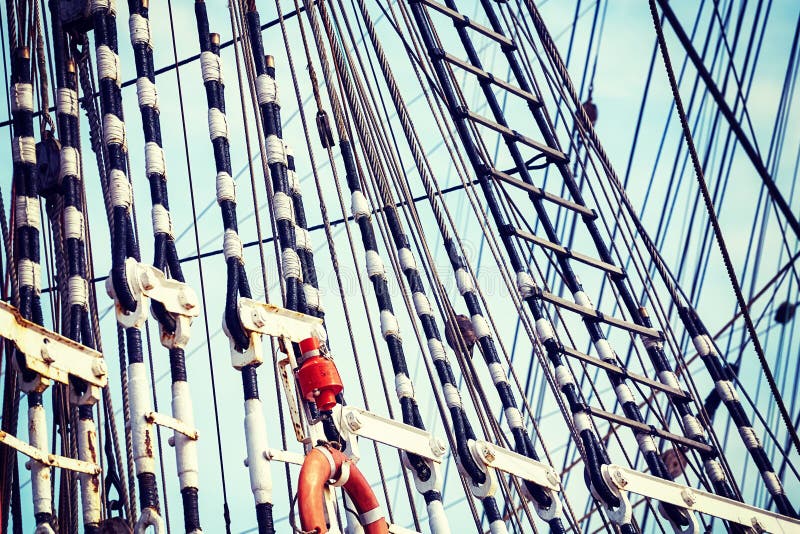 Old sailing ship rigging. stock image. Image of rope - 118671771