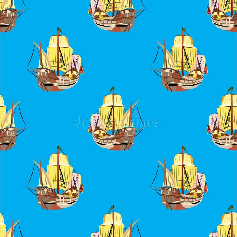Old Sailing Ships Seamless Pattern Stock Vector - Illustration of ...