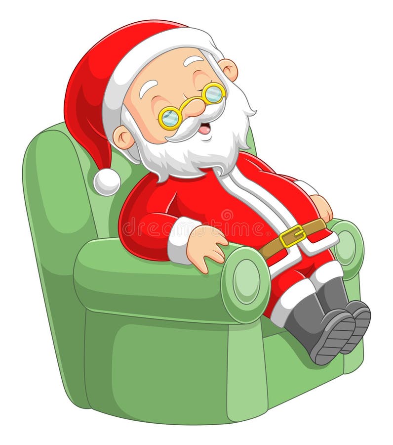 The Old Santa Claus is Sitting and Sleeping on the Big Comfortable Sofa ...