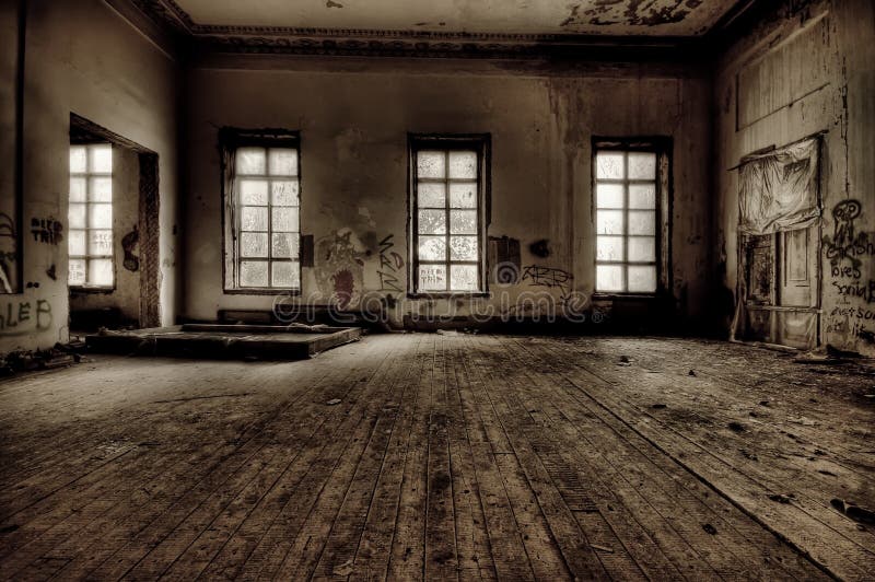Beautiful Hall with Three Windows in an Abandoned Palace Stock Image ...