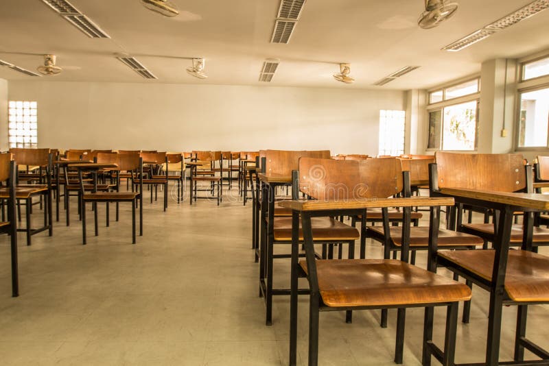 Old Scattered Chairs in the Classroom.Student Chair Stock Image - Image ...