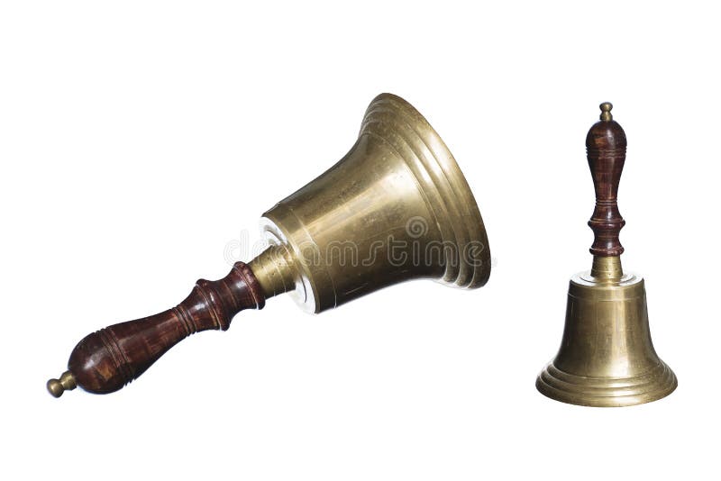 Old School Bell or Hand Bell Made of Brass with Wooden Handle is Stock ...