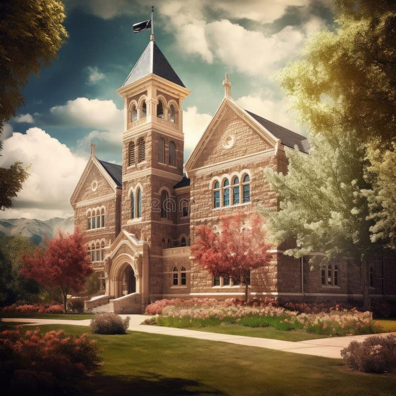 Old School Building in the Campus of a University Stock Illustration ...