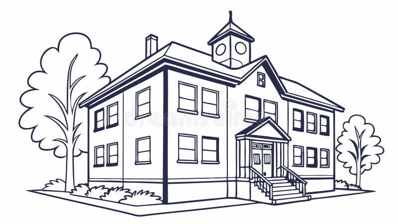 Old School Building Line Art Illustration, Vector Design Generative AI ...