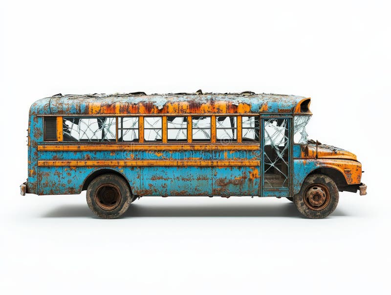 Old School Bus with Visible Rust and Wear Parked in an Outdoor Setting ...