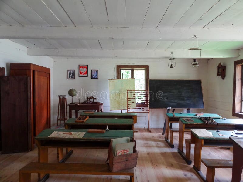 An Old School Classroom with School Supplies Stock Image - Image of ...