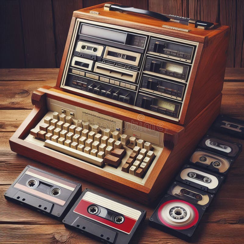 Old School Computer a Vintage Computer with a Wooden Case and Ca Stock ...