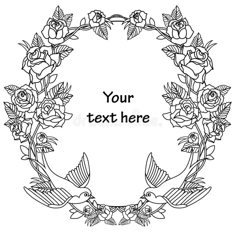 Old School Frame with Roses and Birds. Vector Illustration. Stock ...