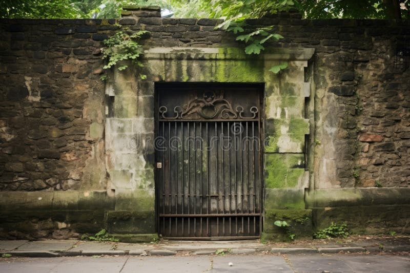 Old-school Iron Gate Against a Stone Wall Stock Photo - Image of iron ...
