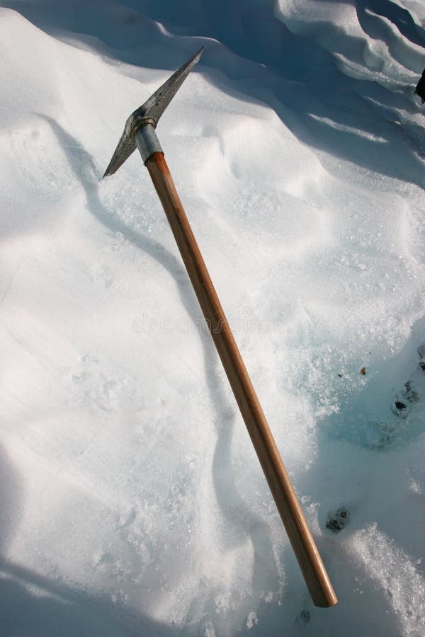 Pickaxe with Wood Handle in Ice Stock Photo - Image of freezing, climb ...