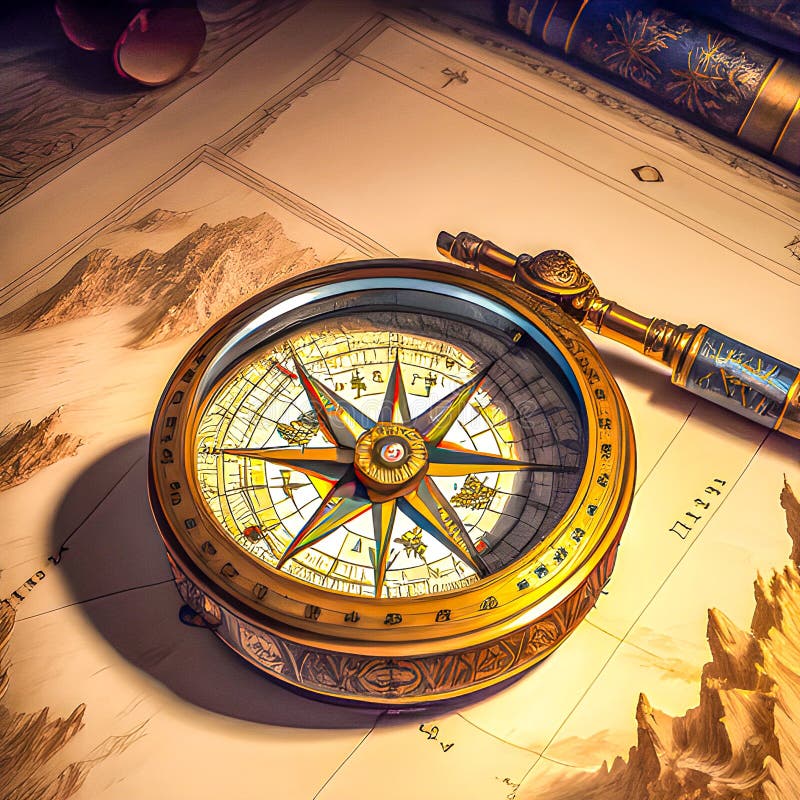 Old School Compass Lying of Navigation Map Stock Illustration ...