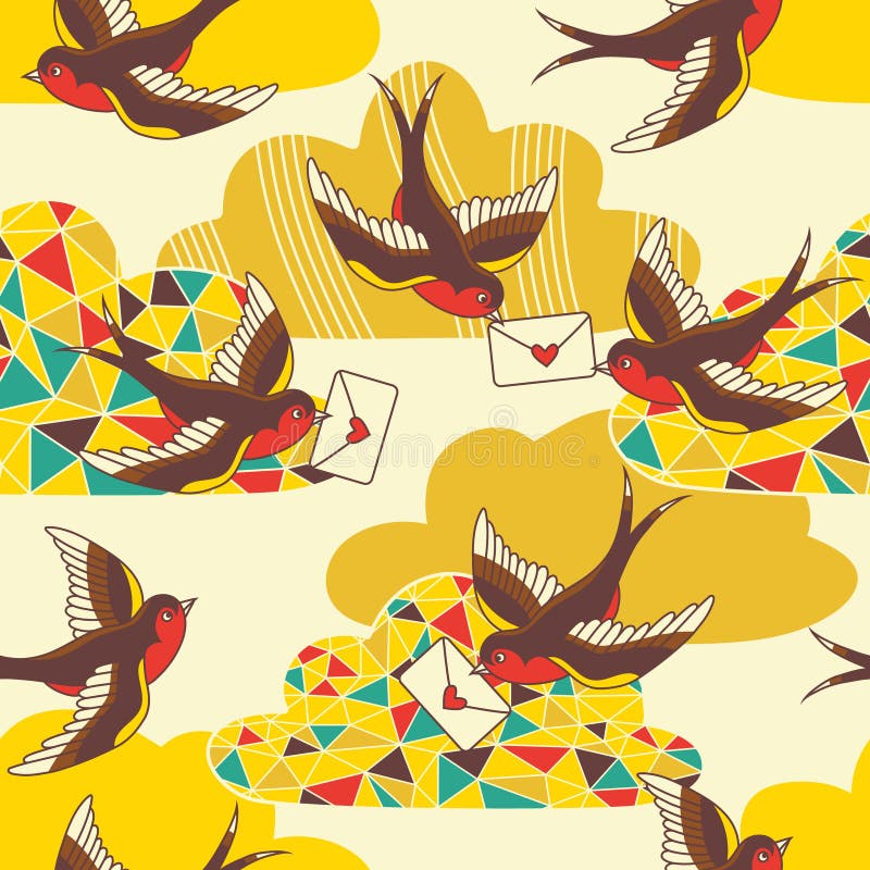 Old School Pattern with Birds and Letters Stock Vector - Illustration ...
