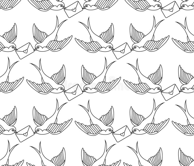 Old School Pattern with Birds and Letters Stock Vector - Illustration ...