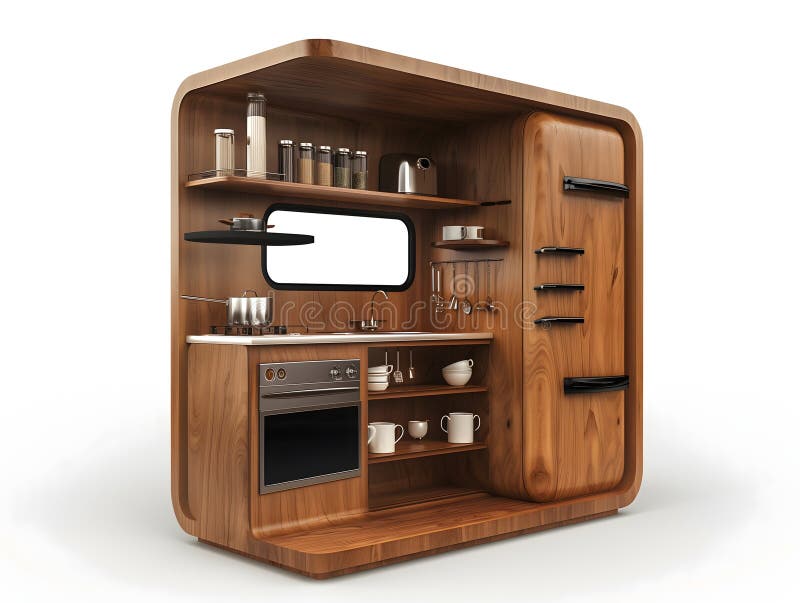 Old School Retro Minimalist Kitchen Design Stock Illustration ...