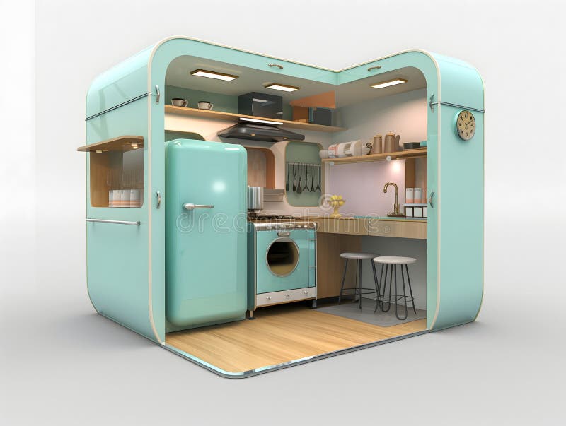 Old School Retro Minimalist Kitchen Design Stock Illustration ...