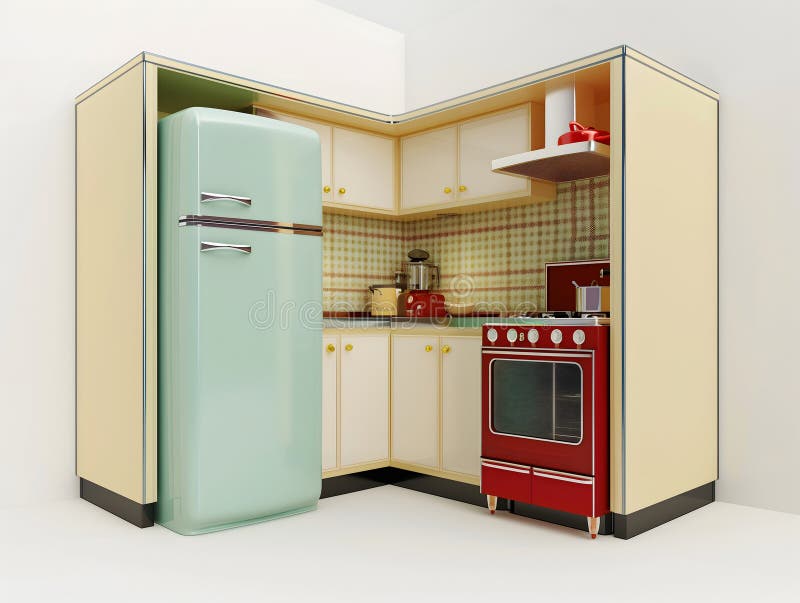 Old School Retro Minimalist Kitchen Design Stock Illustration ...