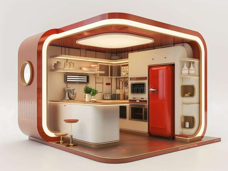 Old School Retro Minimalist Kitchen Design Stock Illustration ...