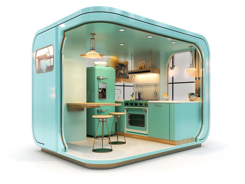 Old School Retro Minimalist Kitchen Design Stock Illustration ...