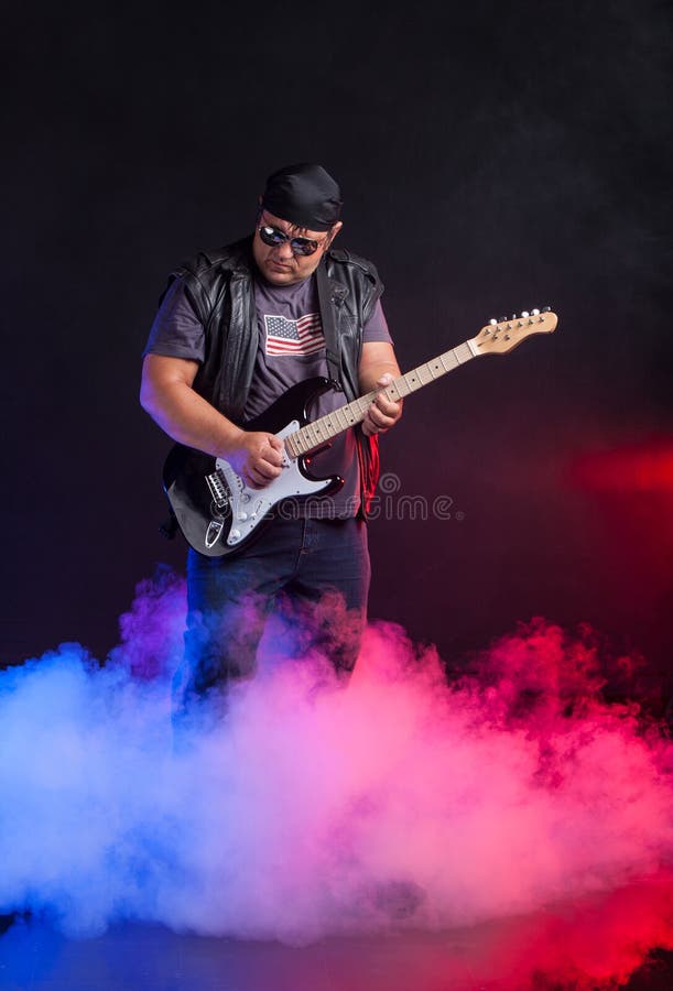 Old School Rock Musician is Playing Guitar. Stock Photo - Image of ...