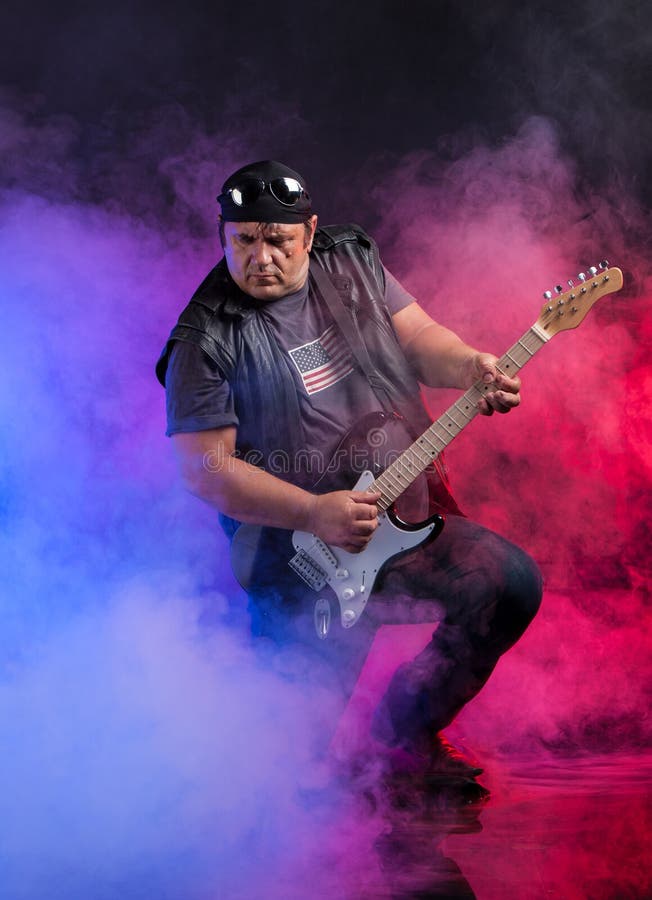 Old School Rock Musician is Playing Guitar. Stock Photo - Image of ...