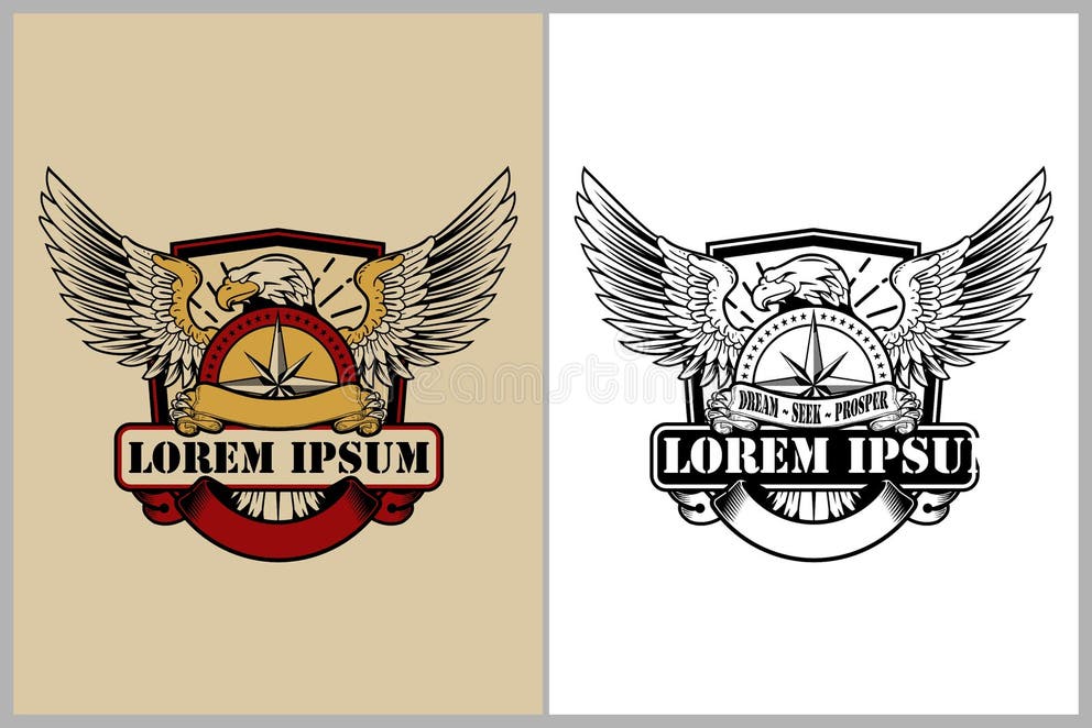 Old School Style Eagle with Compass and Shield Vector for Print or ...