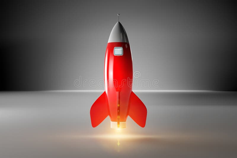 Old School Style Rocket Isolated on Dark 3D Rendering Stock ...