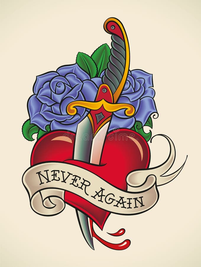 Old-school Tattoo - Dagger through Heart Stock Vector - Illustration of ...