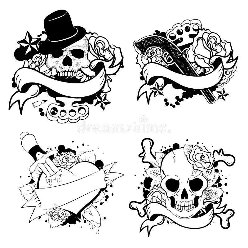 Old school tattoo set stock vector. Illustration of fashioned - 71090950
