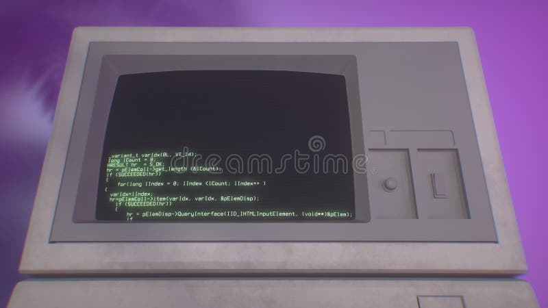 Old School Terminal with Green Programming Text on CRT Screen Stock ...