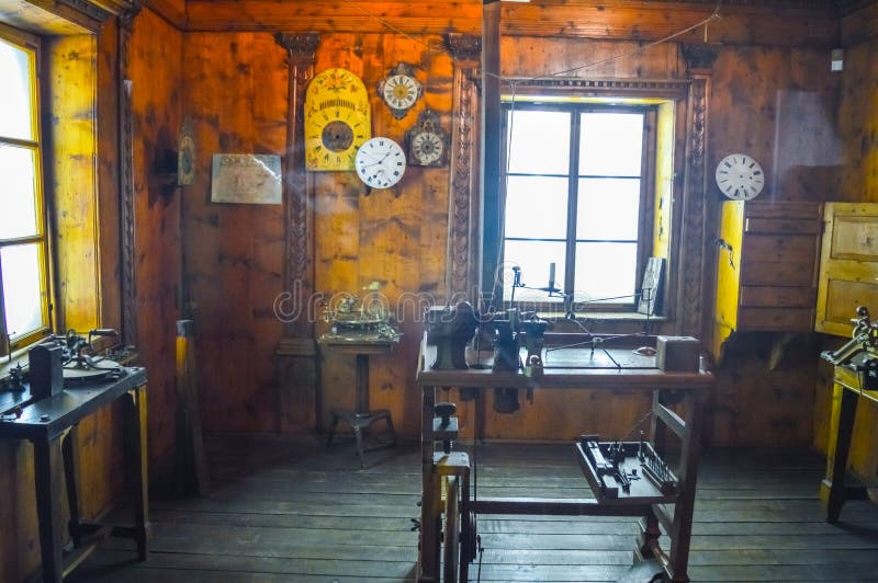 An Old School Vintage Clock Maker Workshop at a Museum of Technology ...
