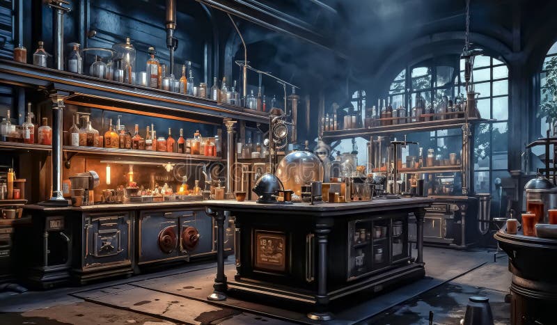 Old Science Lab with Chemical Reagents and Burner Stock Photo - Image ...