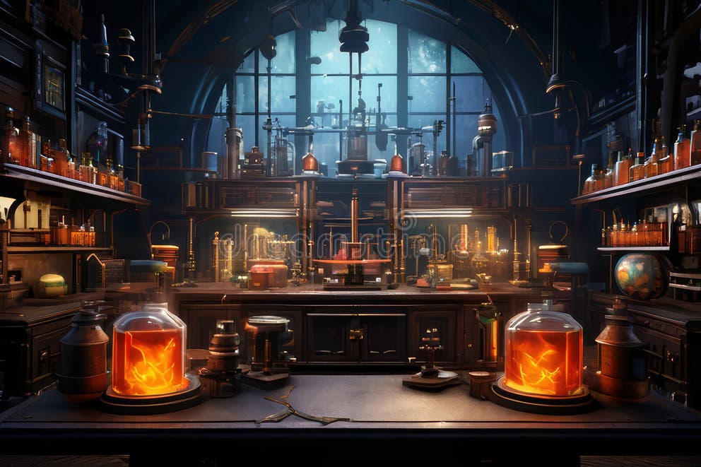 Old Science Lab with Chemical Reagents and Burner Stock Photo - Image ...