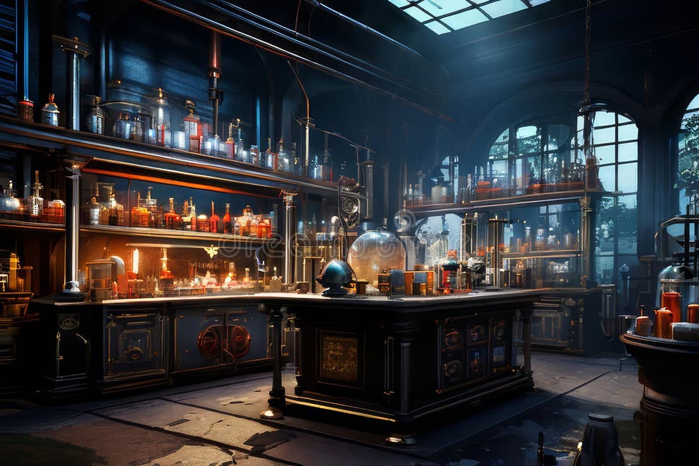 Old Science Lab with Chemical Reagents and Burner Stock Image - Image ...