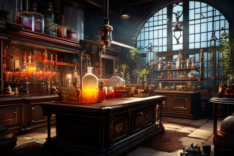 Old Science Lab with Chemical Reagents and Burner Stock Image - Image ...