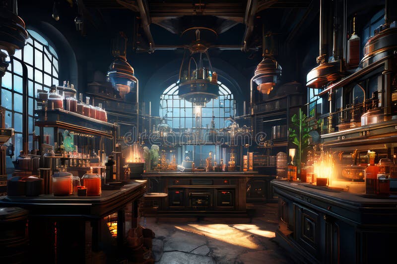 Old Science Lab with Chemical Reagents and Burner Stock Image - Image ...