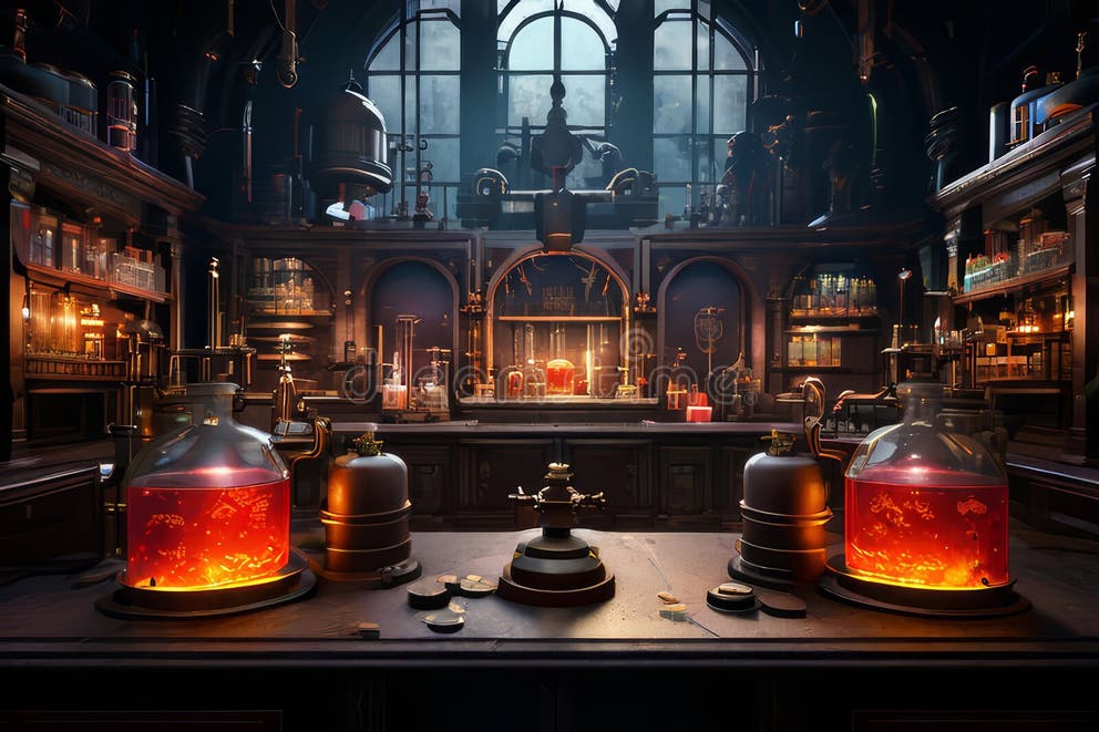 Old Science Lab with Chemical Reagents and Burner Stock Photo - Image ...
