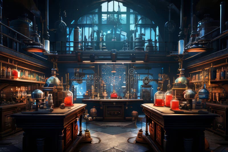 Old Science Lab with Chemical Reagents and Burner Stock Image - Image ...