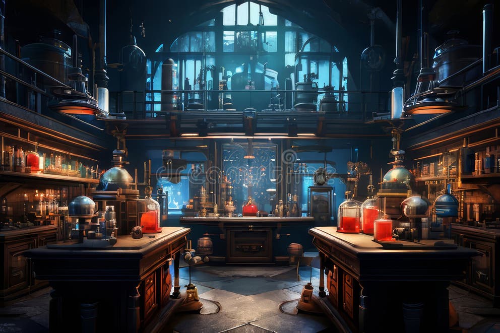 Old Science Lab with Chemical Reagents and Burner Stock Image - Image ...