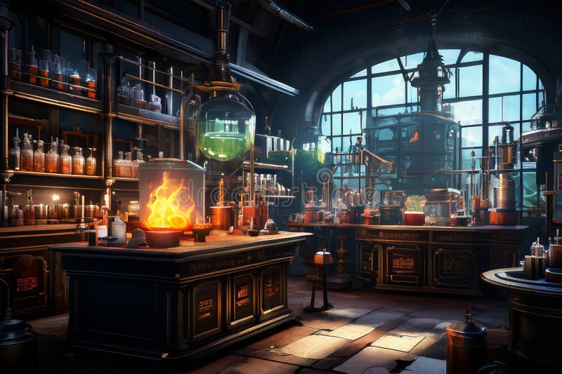 Old Science Lab with Chemical Reagents and Burner Stock Image - Image ...