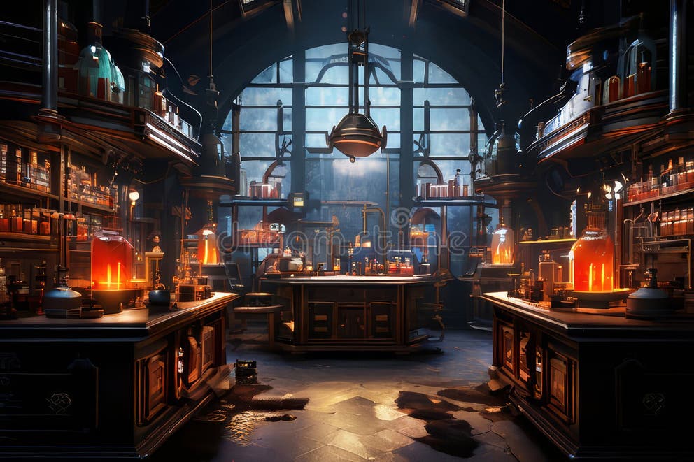 Old Science Lab with Chemical Reagents and Burner Stock Photo - Image ...