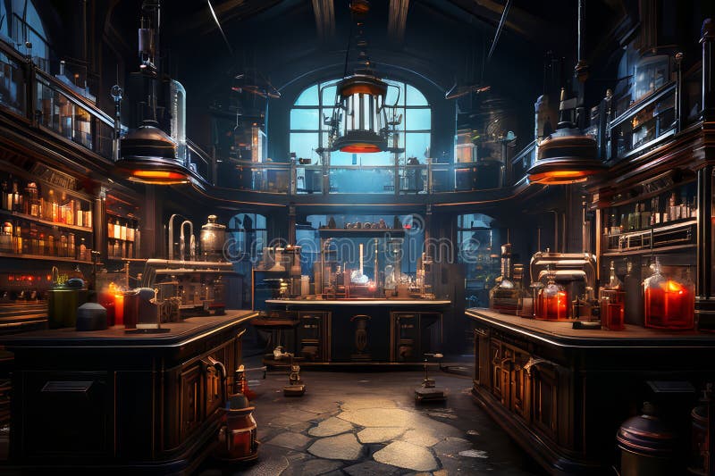 Old Science Lab with Chemical Reagents and Burner Stock Photo - Image ...