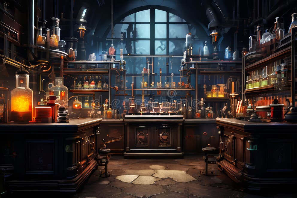Old Science Lab with Chemical Reagents and Burner Stock Photo - Image ...