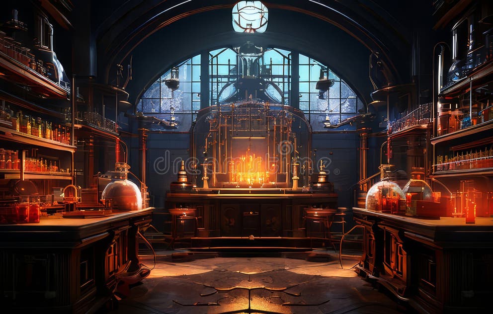 Old Science Lab with Chemical Reagents and Burner Stock Photo - Image ...